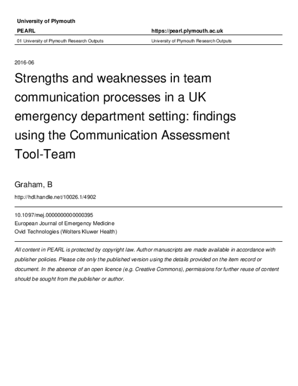 (PDF) Strengths and weaknesses in team communication processes in a UK ...