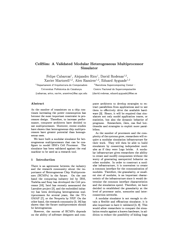 (PDF) Cellsim: A validated modular heterogeneous multiprocessor simulator