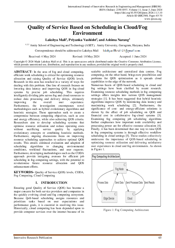 (PDF) Quality of Service Based on Scheduling in Cloud/Fog Environment