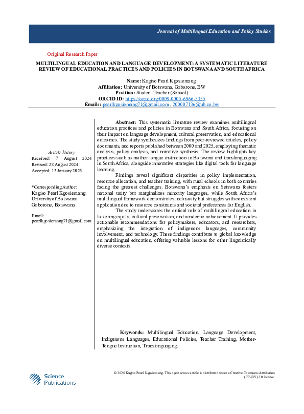 (PDF) MULTILINGUAL EDUCATION AND LANGUAGE DEVELOPMENT: A SYSTEMATIC LITERATURE REVIEW OF ...