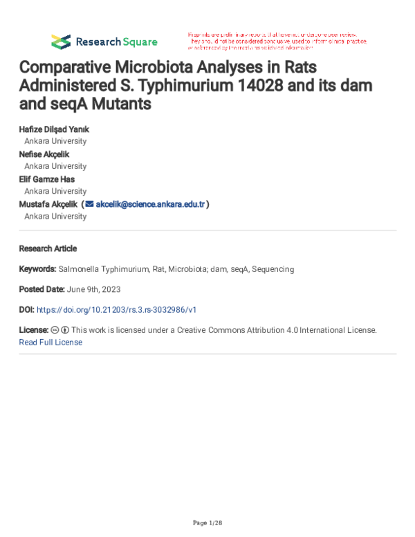 (PDF) Comparative Microbiota Analyses in Rats Administered S ...