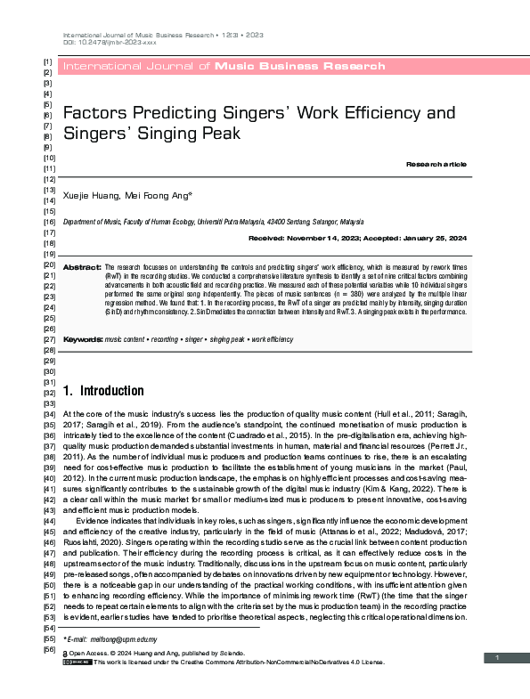 (PDF) Factors Predicting Singers' Work Efficiency and Singers' Singing ...