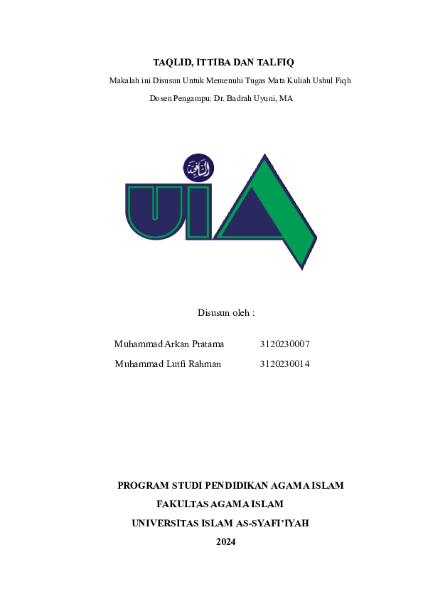 (PDF) TAQLID, ITTIBA DAN TALFIQ