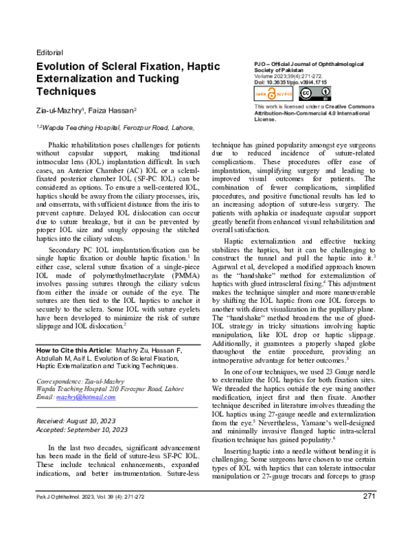 (PDF) Evolution of Scleral Fixation, Haptic Externalization and Tucking ...