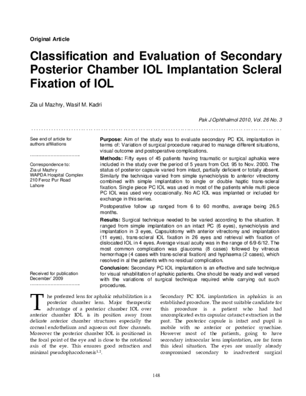(PDF) Classification and Evaluation of Secondary Posterior Chamber IOL Implantation Scleral ...