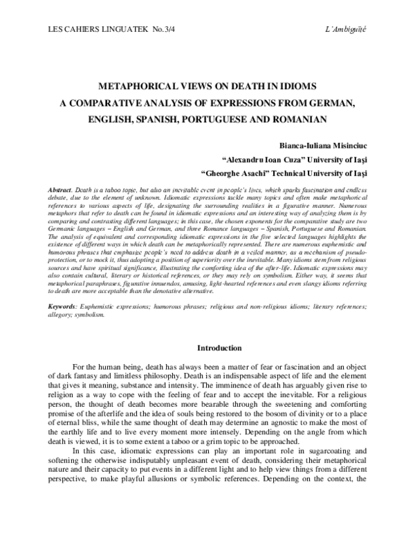 (PDF) Metaphorical views on death in idioms. A comparative analysis of ...