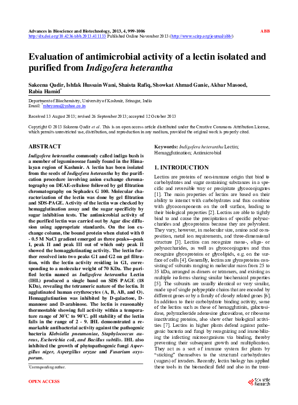 (PDF) Evaluation of antimicrobial activity of a lectin isolated and ...