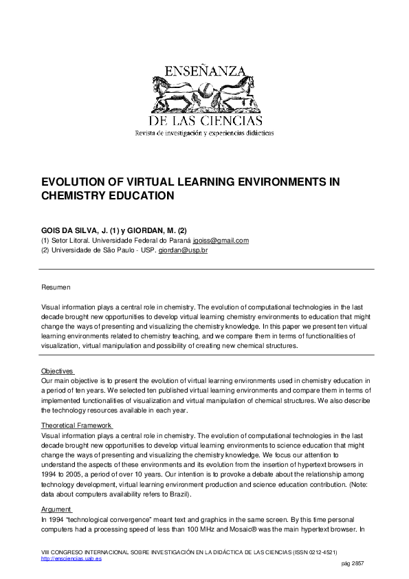 (PDF) Evolution of virtual learning environments in chemistry education