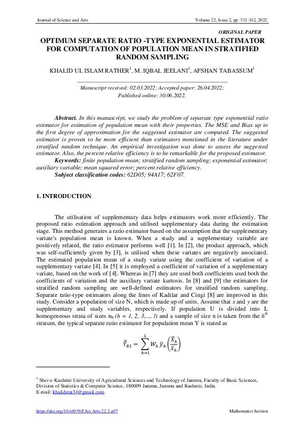 Pdf Optimum Separate Ratio Type Exponential Estimator For