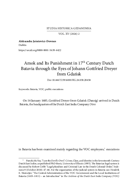 (PDF) Amok and Its Punishment in 17 th Century Dutch Batavia through ...