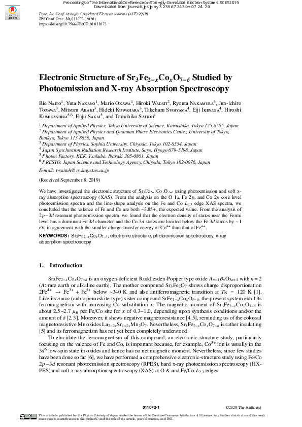 (PDF) Electronic Structure of Sr3Fe2−xCoxO7−δ Studied by Photoemission and X-ray Absorption ...