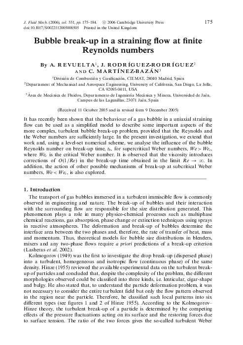 (PDF) Bubble break-up in a straining flow at finite Reynolds numbers