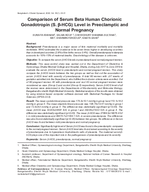 (PDF) Comparison of Serum Beta Human Chorionic Gonadotropin (S. b-HCG ...