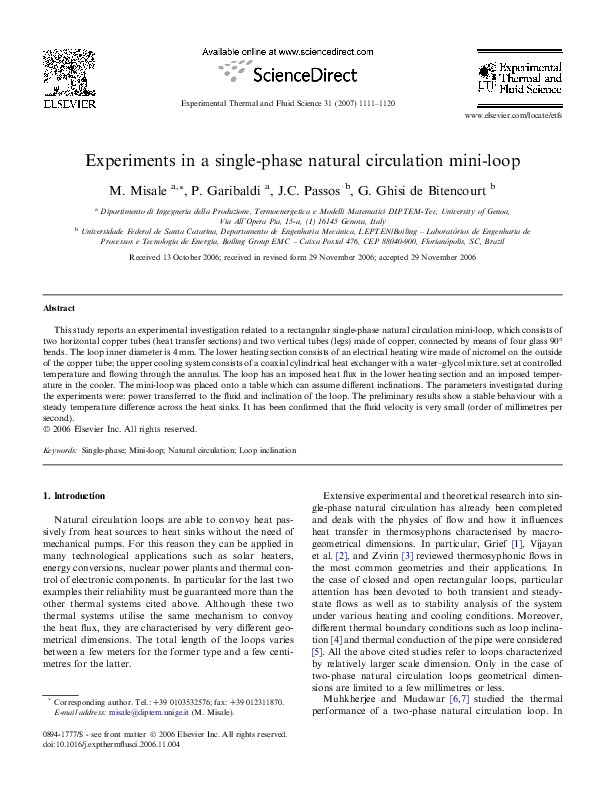 (PDF) Experiments in a single-phase natural circulation mini-loop
