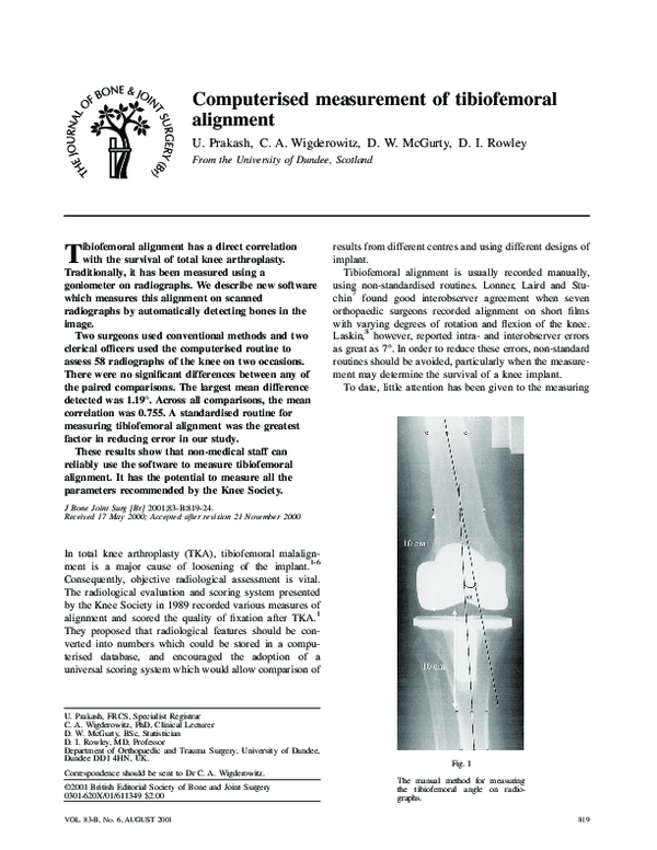(PDF) Computerised measurement of tibiofemoral alignment