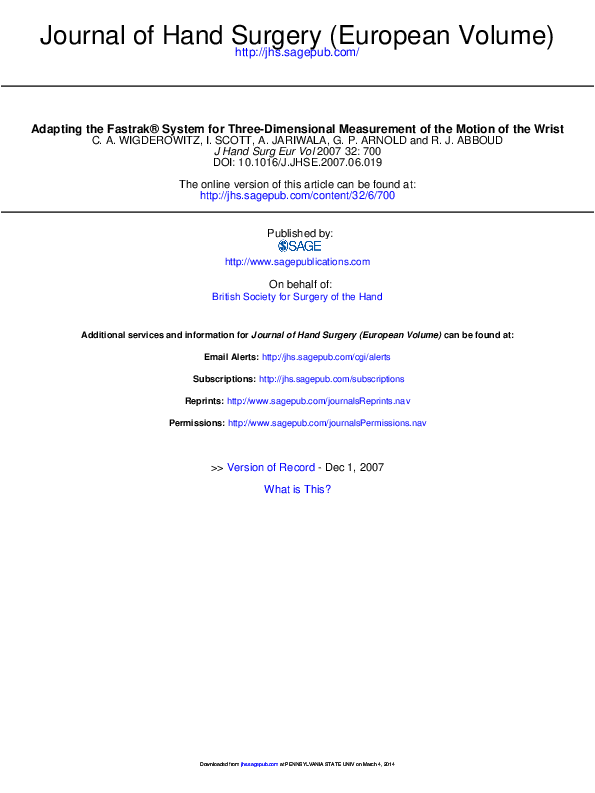 (PDF) Adapting the Fastrak® System for Three-Dimensional Measurement of ...