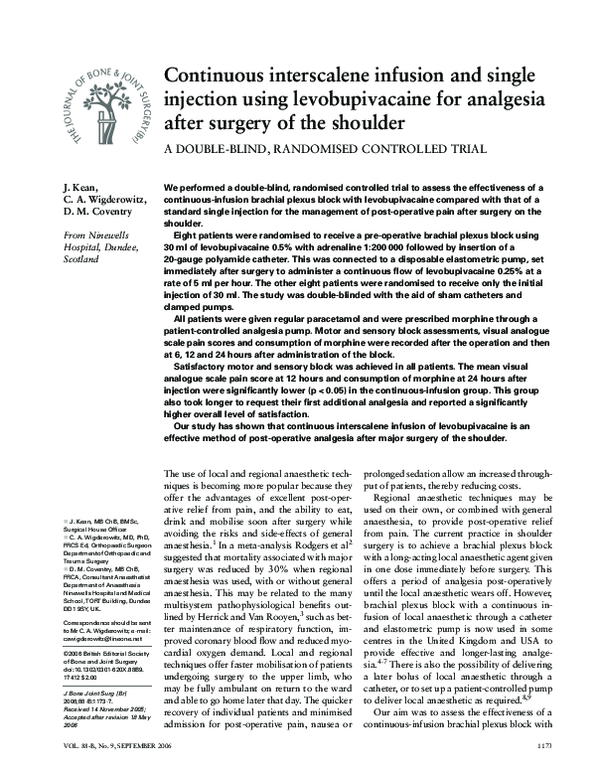 (PDF) Continuous interscalene infusion and single injection using ...