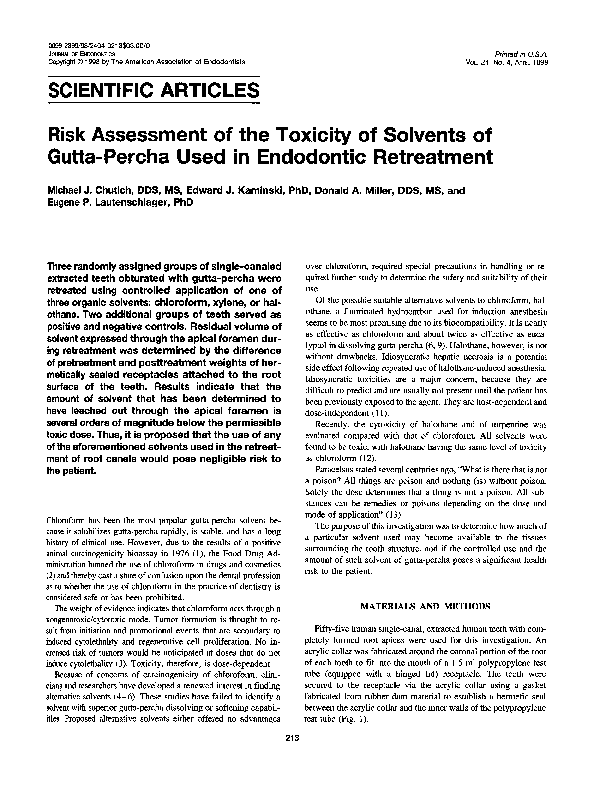 (PDF) Risk assessment of the toxicity of solvents of gutta-percha used ...