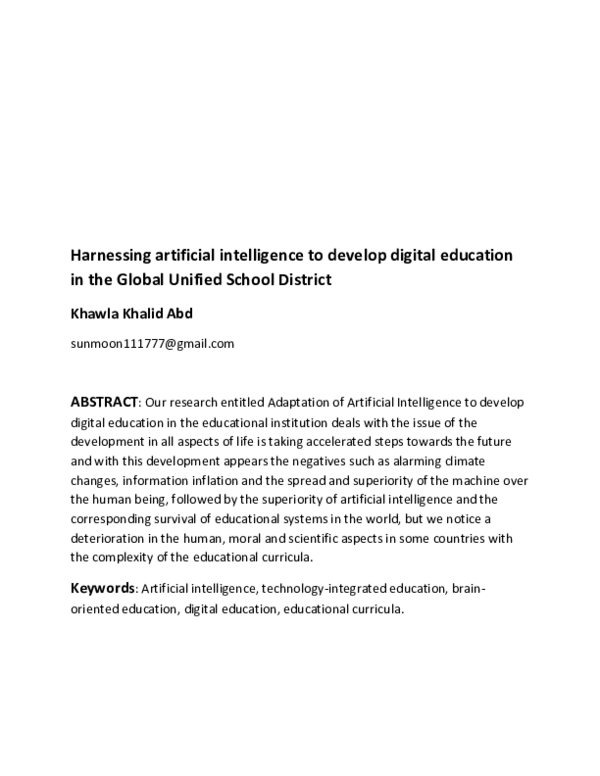 (PDF) Harnessing artificial intelligence to develop digital education in the Global Unified ...