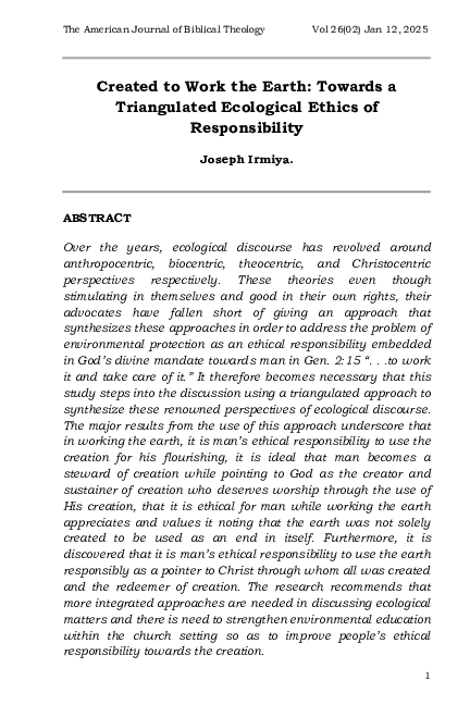 (PDF) Created to Work the Earth: Towards a Triangulated Ecological ...