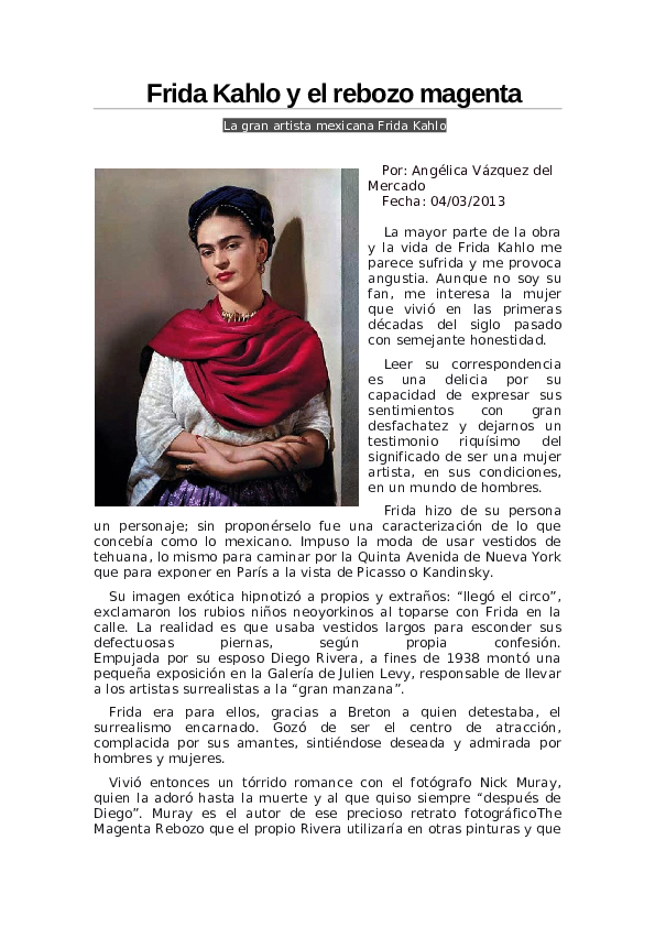 (PDF) Frida Kahlo y el rebozo magenta