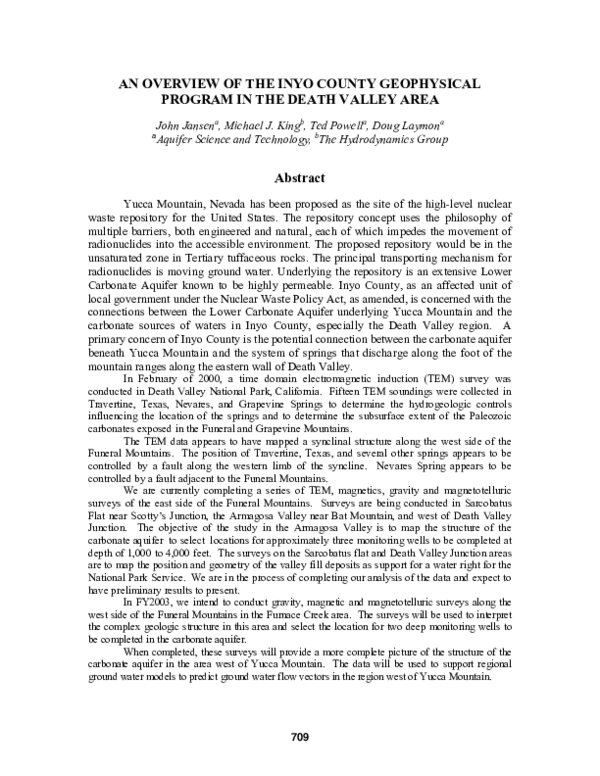 (PDF) An Overview of the Inyo County Geophysical Program in the Death ...
