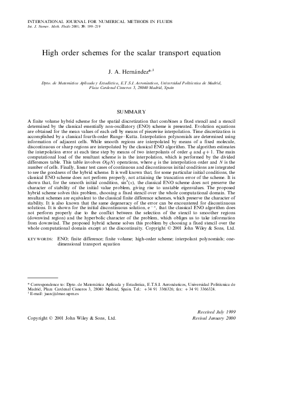 (PDF) High order schemes for the scalar transport equation
