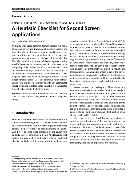 (PDF) A Heuristic Checklist for Second Screen Applications