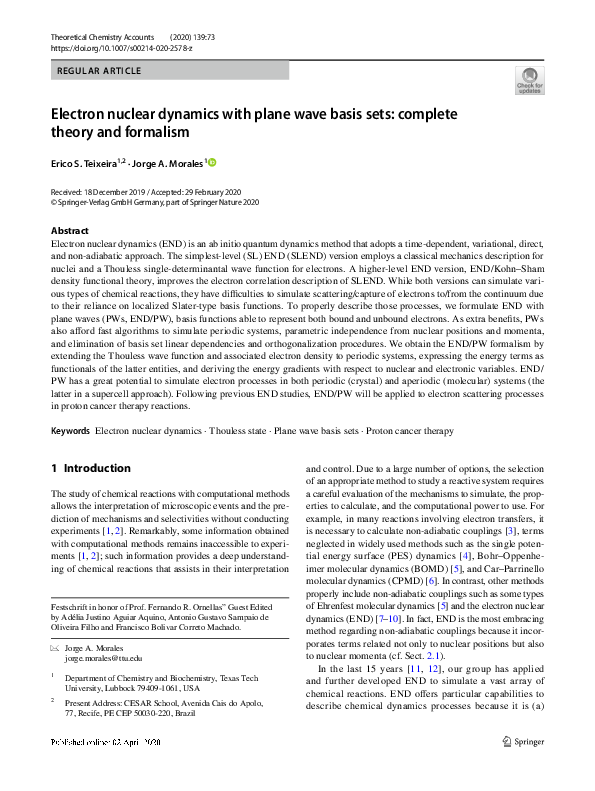 (PDF) Electron nuclear dynamics with plane wave basis sets: complete ...