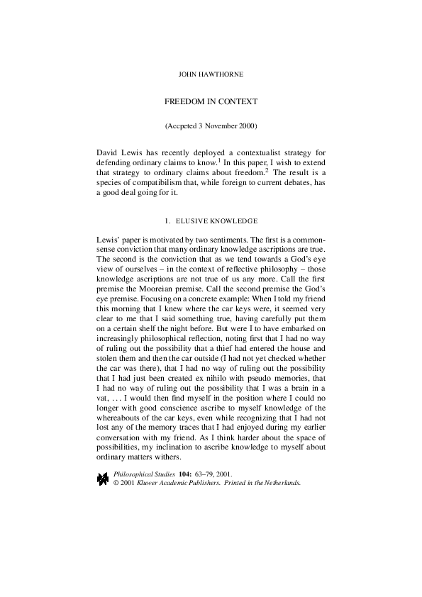 (PDF) Freedom in Context