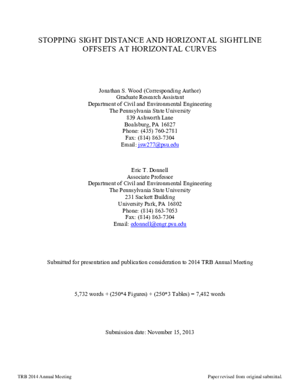 (PDF) Stopping Sight Distance and Horizontal Sight Line Offsets at ...