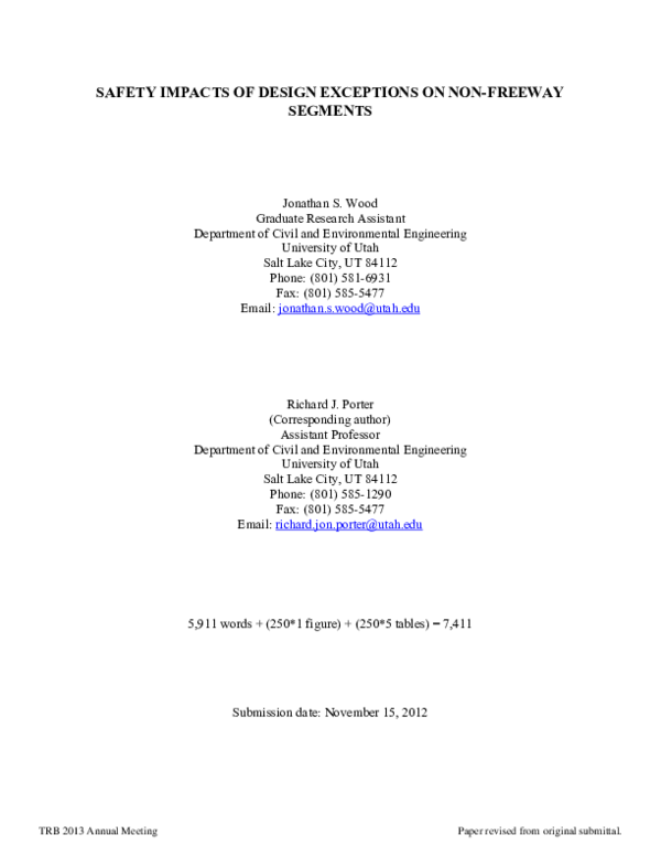 (PDF) Safety Impacts of Design Exceptions on Nonfreeway Segments