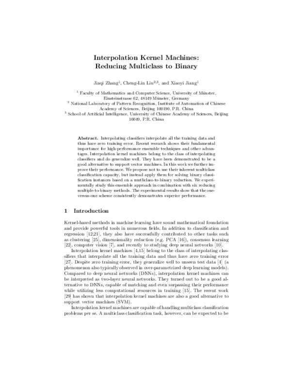 (PDF) Interpolation kernel machines: Reducing multiclass to binary