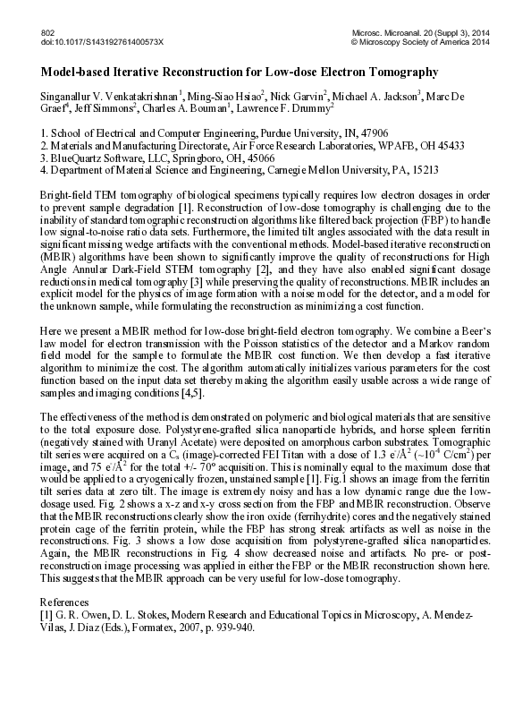 (PDF) Model-based Iterative Reconstruction for Low-dose Electron Tomography