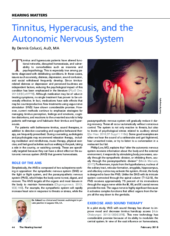 (PDF) Tinnitus, Hyperacusis, and the Autonomic Nervous System