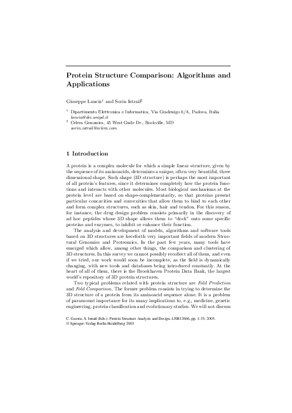 (PDF) Protein Structure Comparison: Algorithms and Applications