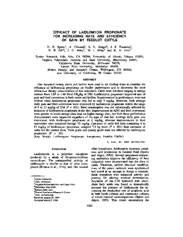 (PDF) Efficacy of laidlomycin propionate for increasing rate and ...