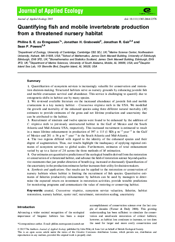 (PDF) Quantifying fish and mobile invertebrate production from a ...