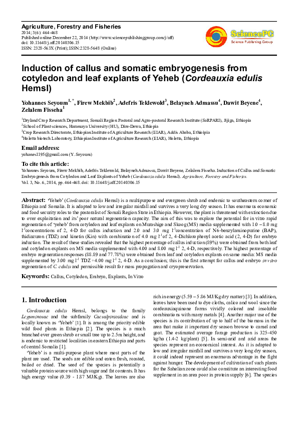 (PDF) Induction of callus and somatic embryogenesis from cotyledon and ...