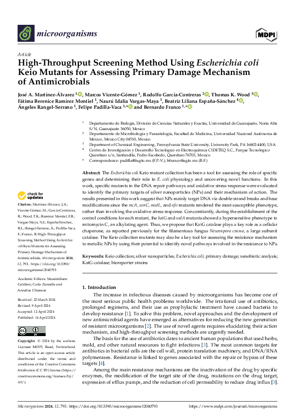 (PDF) High-Throughput Screening Method Using Escherichia coli Keio Mutants for Assessing Primary ...