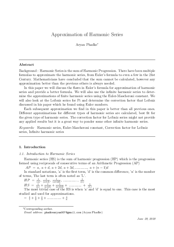 (PDF) Approximation of Harmonic Series