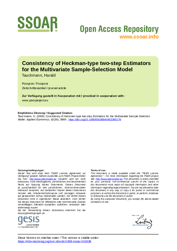 Pdf Consistency Of Heckman Type Two Step Estimators For The