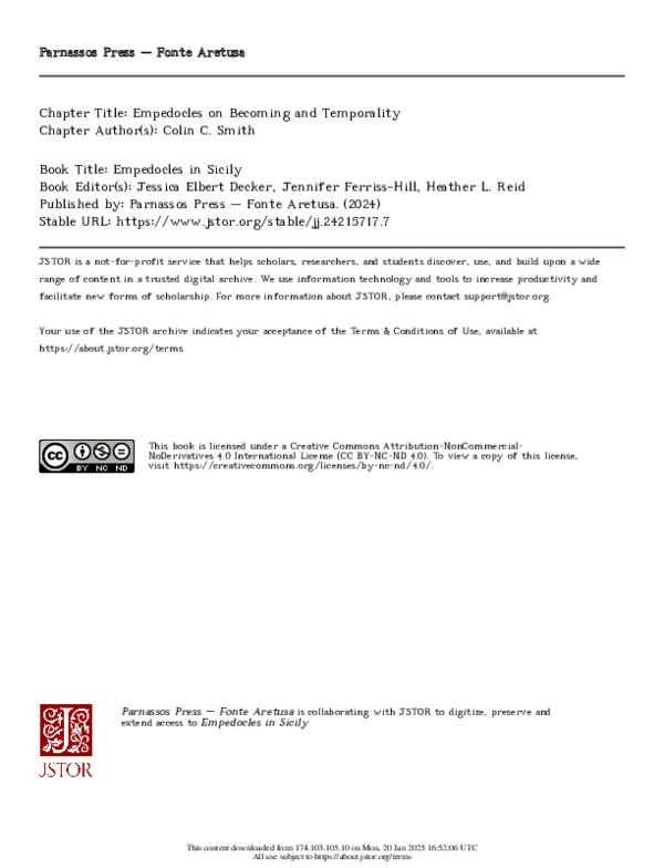(PDF) Empedocles on Becoming and Temporality