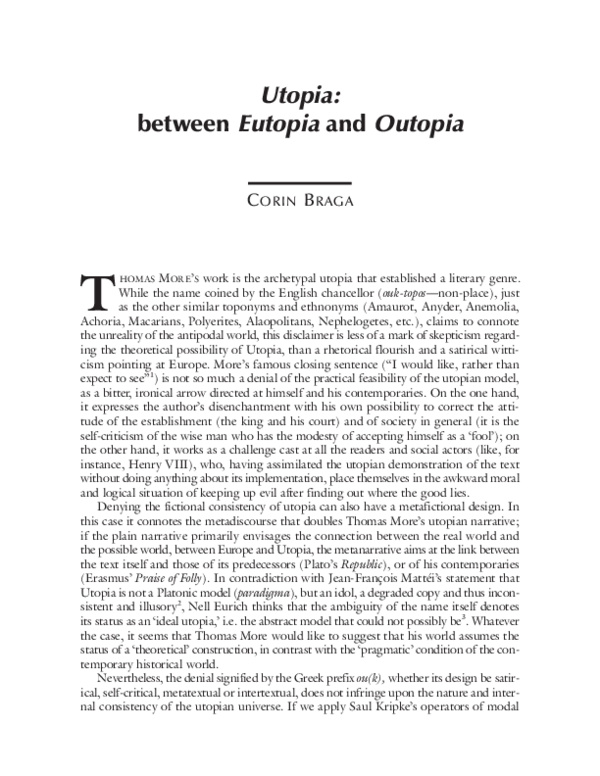 (PDF) Utopia : between Eutopia and Outopia