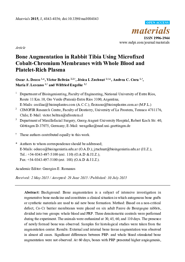 (PDF) Bone Augmentation in Rabbit Tibia Using Microfixed Cobalt ...