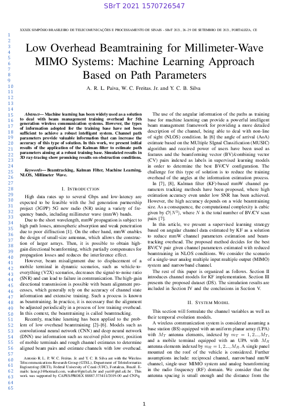 (PDF) Low Overhead Beamtraining for Millimeter-Wave MIMO Systems: Machine Learning Approach ...