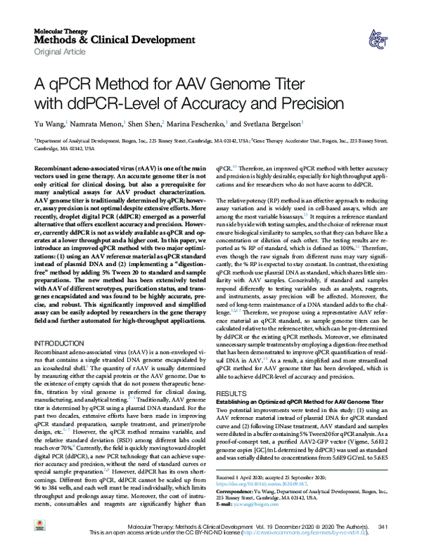 (PDF) A qPCR Method for AAV Genome Titer with ddPCR-Level of Accuracy ...