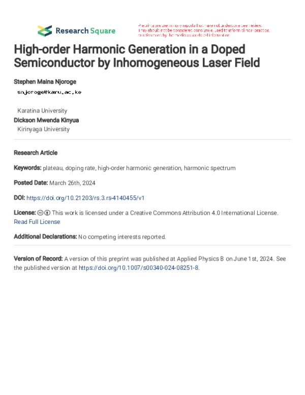 (PDF) High-order Harmonic Generation in a Doped Semiconductor by ...
