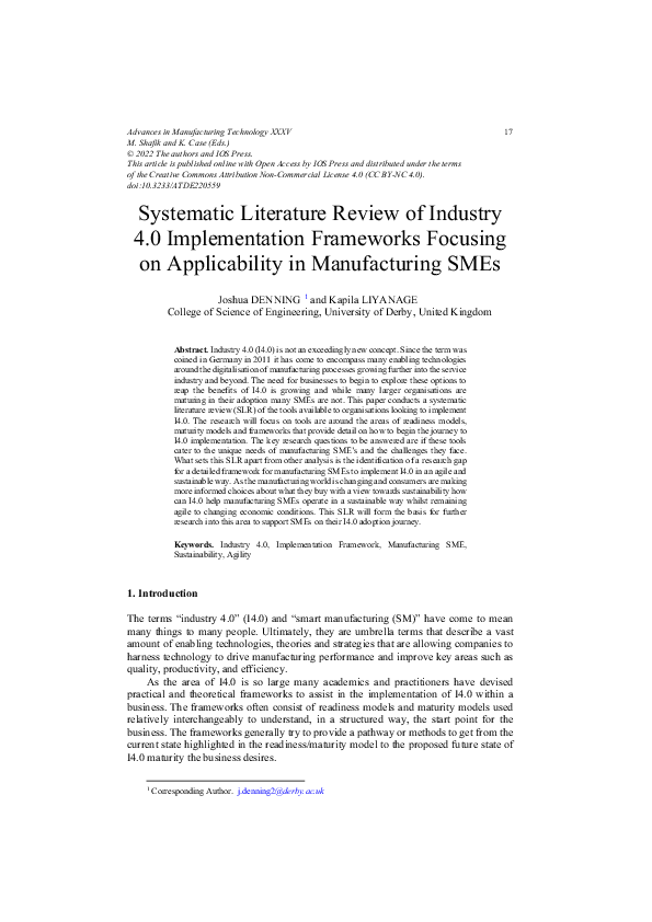 (PDF) Systematic Literature Review of Industry 4.0 Implementation Frameworks Focusing on ...