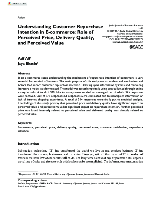 (PDF) Understanding Customer Repurchase Intention in E-commerce: Role ...